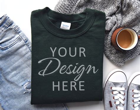 Gildan 18000 Mockup Forest Green Flat Lay Mockup Forest Green