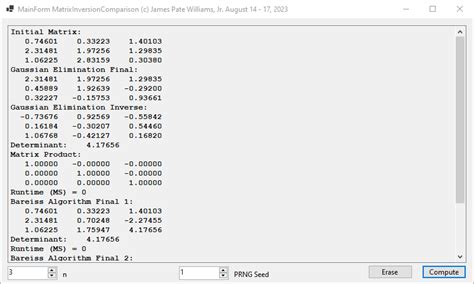 Determinant Calculations Bareiss Algorithm And Gaussian Elimination By James Pate Williams Jr