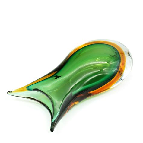 Vase Swallow Green Amber Sommerso Original Murano Glass Omg