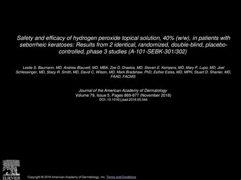 Safety And Efficacy Of Hydrogen Peroxide Topical Solution 40 Ww