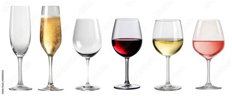 Collection Set Of Red White Rosé Rose Champagne Wine Glass Goblet On
