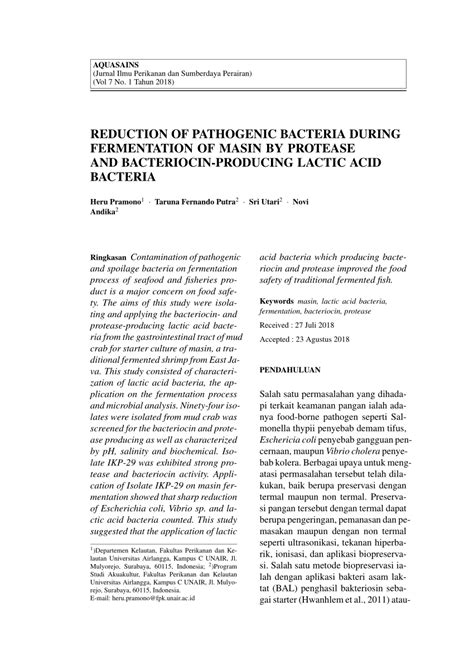 Pdf Reduction Of Pathogenic Bacteria During Fermentation Of Masin By