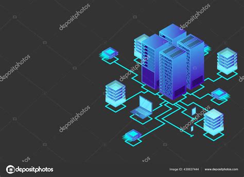 Concept Data Network Management Vector Isometric Map Business Networking Servers Stock Vector