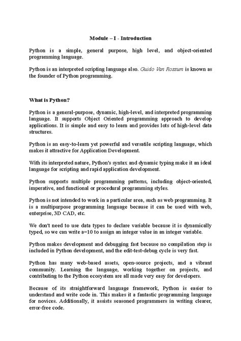 Python Module 1 Module I Introduction Python Is A Simple General Purpose High Level And