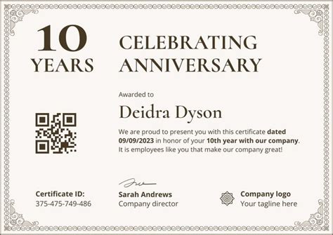 Work Anniversary Certificate Templates Free To Edit Certifier