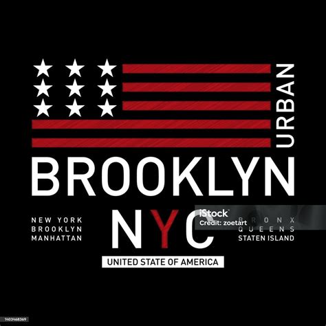 뉴욕시 브루클린을 주제로 한 벡터 일러스트레이션 양식화 된 미국 국기 타이포그래피 티셔츠 그래픽 포스터 인쇄 배너 전단지 엽서