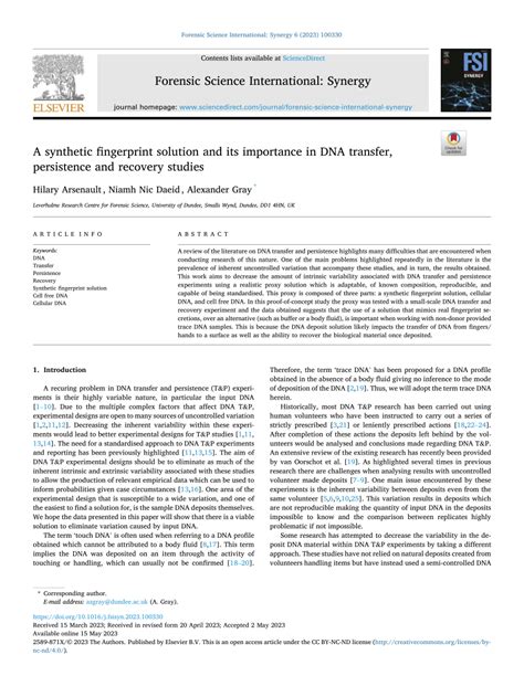 pdf a synthetic fingerprint solution and its importance in dna