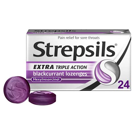 Strepsils Extra Triple Action Blackcurrant Lozenges X 24 For Sore