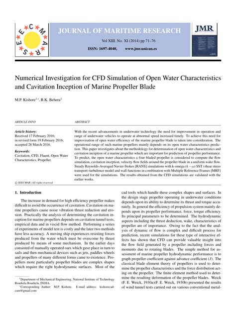 Pdf Numerical Investigation For Cfd Simulation Of Open Water Characteristics And Cavitation