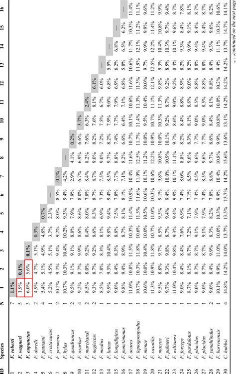 Pairwise Genetic Distances Below Diagonal Uncorrected P Distances And