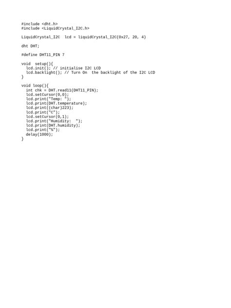 This Is The Code To Print Dht Sensor Value On The Lcd Screen Pdf