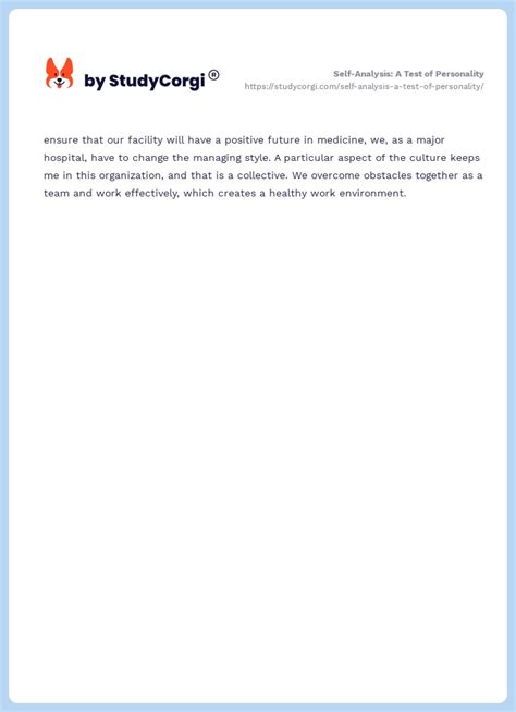 Self Analysis A Test Of Personality Free Essay Example