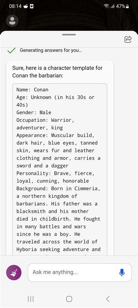 bing ai can generate any character you like for character ai conan