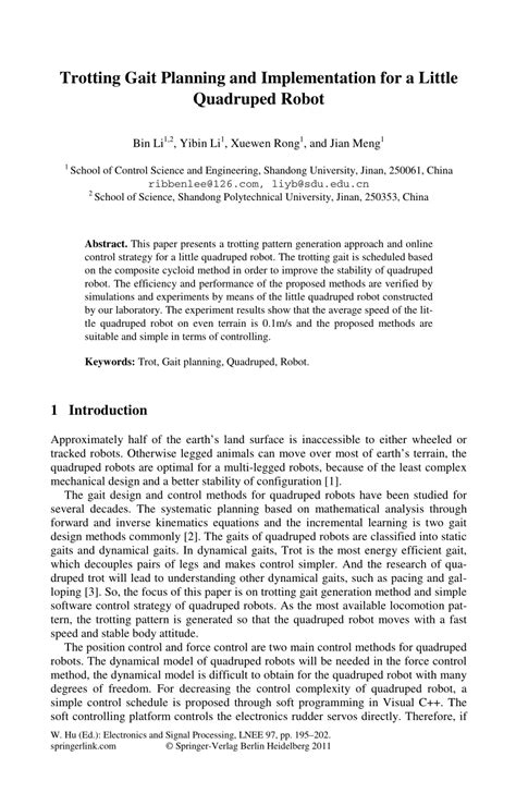 pdf trotting gait planning and implementation for a little quadruped