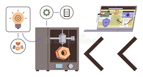 3d Printing Workflow And Online Security Concept With Laptop Printer