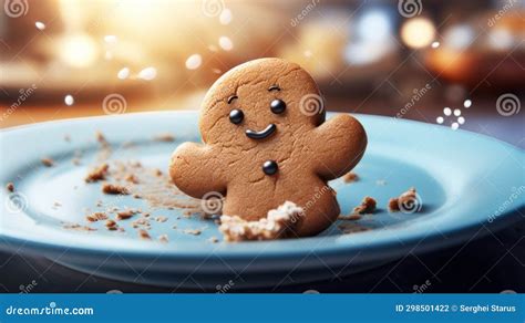 A Gingerbread Man Is Sitting On A Blue Plate AI Stock Photo Image Of Indulgence Decoration