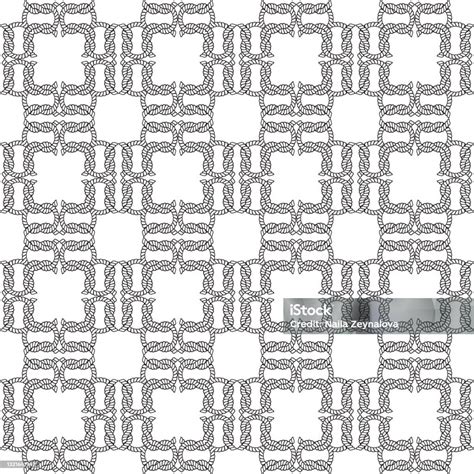 로프 매끄러운 패턴 현대적인 체크 인 벡터 배경 장식 그리드 장식품을 반복합니다 로프 현 매듭 곡선 사각형흑백 텍스처 배경