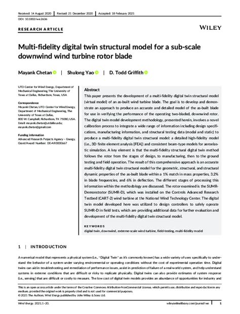 Pdf Multi‐fidelity Digital Twin Structural Model For A Sub‐scale