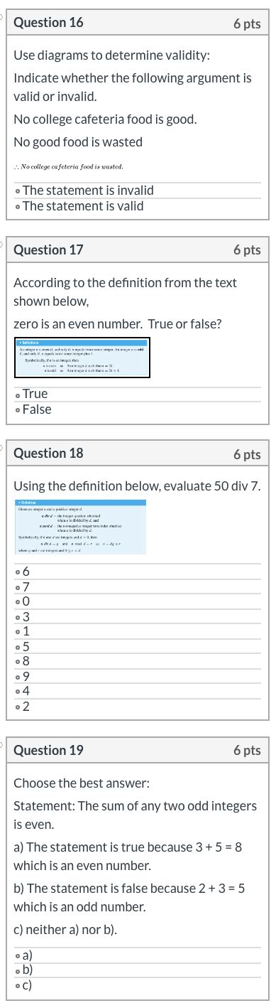 Solved Question 16 6 Pts Use Diagrams To Determine Validity Chegg Com