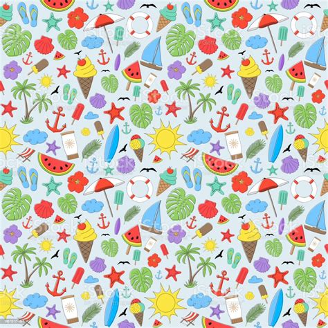 다채로운 여름 아이콘으로 완벽 한 패턴입니다 벡터입니다 개념에 대한 스톡 벡터 아트 및 기타 이미지 개념 계절 공휴일