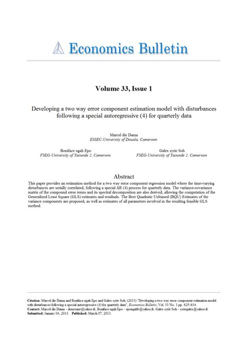 Pdf Developing A Two Way Error Component Estimation Model With