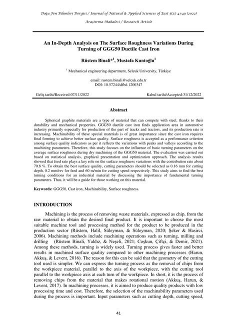 Pdf An In Depth Analysis On The Surface Roughness Variations During Turning Of Ggg50 Ductile
