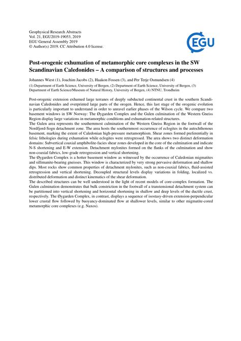 Pdf Post Orogenic Exhumation Of Metamorphic Core Complexes In The Sw Scandinavian Caledonides