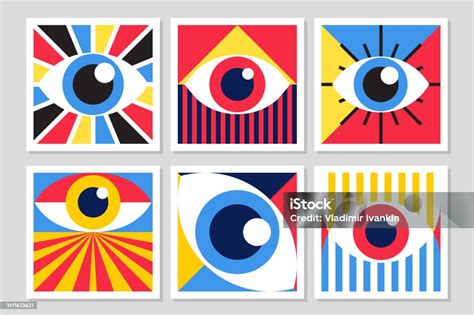 바우하우스 아이 포스터 벡터 세트 최소 20 년대 기하학적 스타일 바우하우스에 대한 스톡 벡터 아트 및 기타 이미지