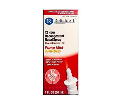 Reliable 1 Laboratories 12 Hour Decongestant Nasal Spray 1 Fl Oz 30 Ml