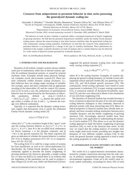 Pdf Crossover From Antipersistent To Persistent Behavior In Time