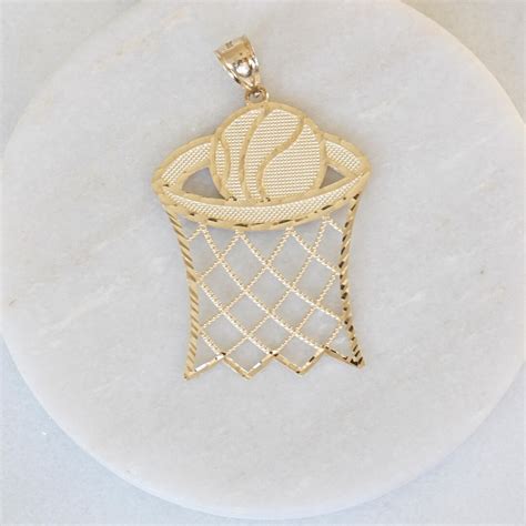 10k Large Basketball Pendant MenkdÜke Solid 10 Karat Yellow Gold Net