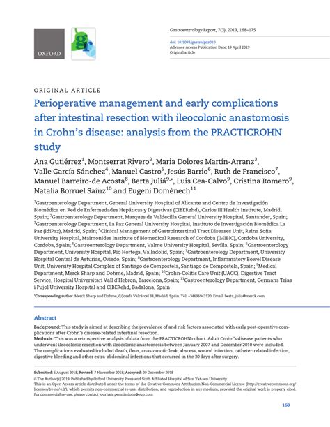 Pdf Perioperative Management And Early Complications After Intestinal Resection With