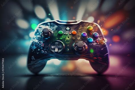 Neon Video Game Controller Blurred Background Generative Ai Gamepad