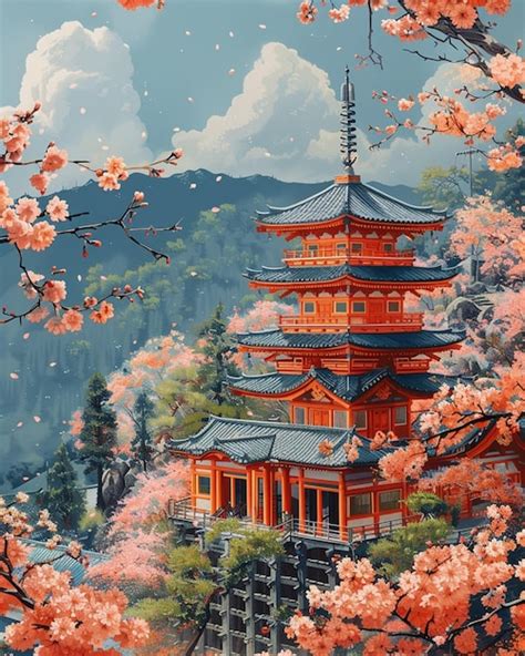 Premium Photo A Vibrant Illustration Of The Cherry Blossom Season In
