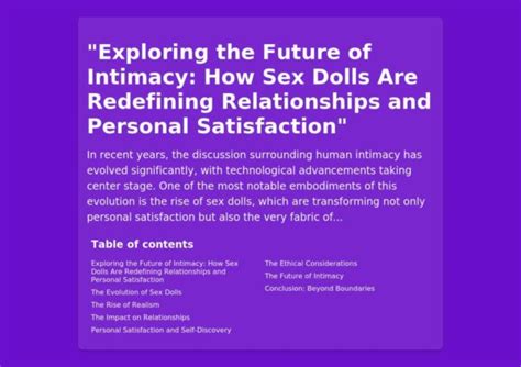 Exploring The Future Of Intimacy How Sex Dolls Are Redefining
