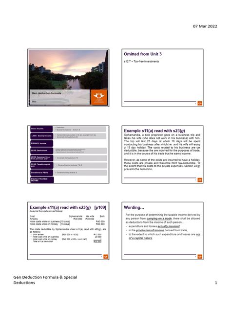 General Deduction Formula And Special Deductions1 1 Pdf Tax