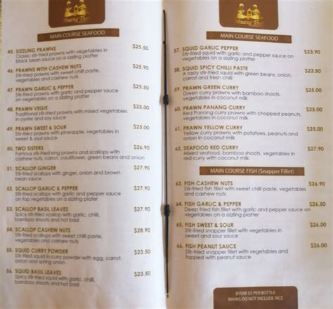 Menu At Muang Thai Restaurant Auckland