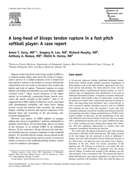 Long Head Biceps Tendon Rupture Fast Pitch Softball Player Pdf