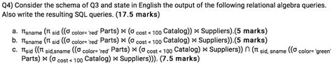 Solved Text Write The Resulting Sql Queries Q4 Consider The Schema