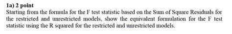 A Point Starting From The Formula For The F Test Statistic Based On The Sum Of Square