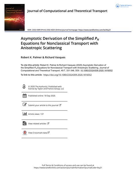 Pdf Asymptotic Derivation Of The Simplified Pn Equations For Nonclassical Transport With