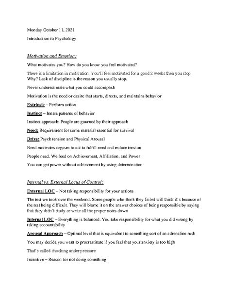 Monday October 11 2021 Intro To Psych Monday October 11 2021 Introduction To Psychology