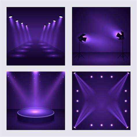 Premium Vector Realistic 3d Violet Lights Mini Composition Set