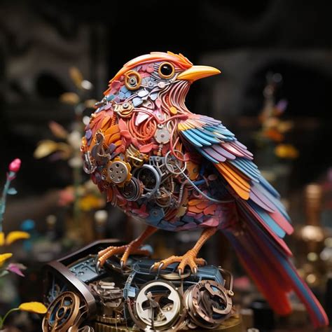 机械鸟插画师りんちゃ的ai绘图插画图片 Bobopic