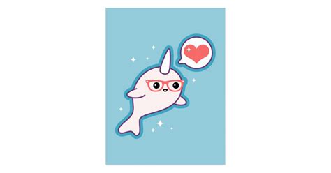 Cute Nerd Narwhal Postcard