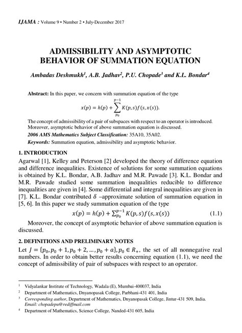 Pdf Admissibility And Asymptotic Behavior Of Summation Equation