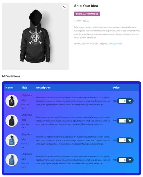 Woocommerce Product Variation Table Documentation Wp Swings