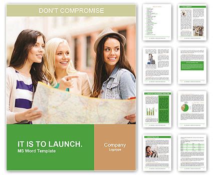 Discovering City Attractions Tourist Girls On Holiday Looking For Directions Word Template