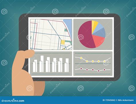 Big Data And Analytics Dashboard Displayed On Tablet Screen As Illustration Stock Vector