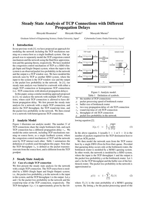 pdf steady state analysis of tcp connections with different